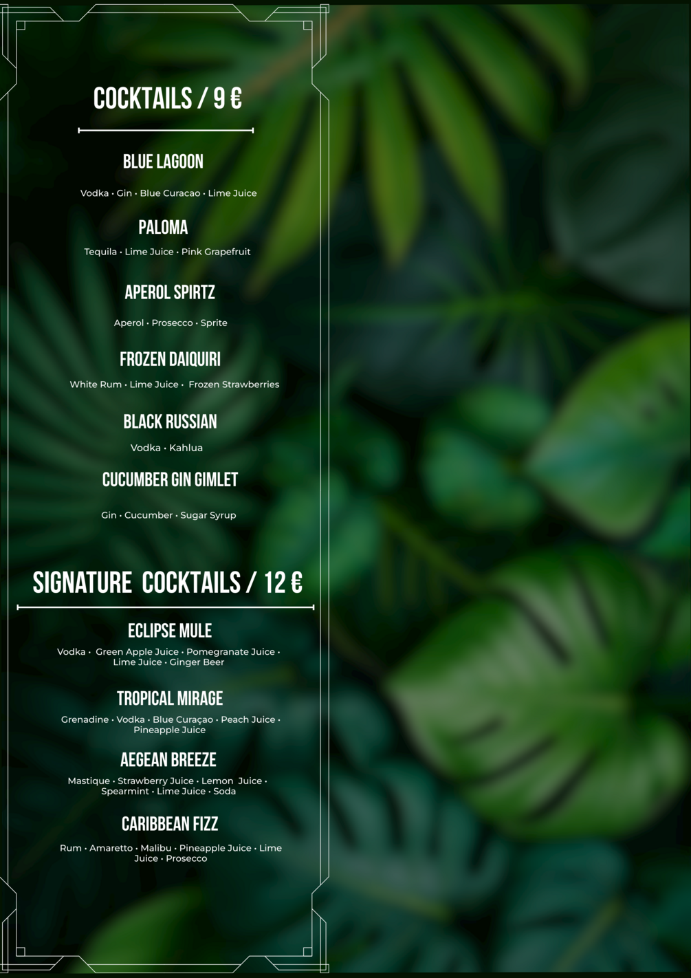 Liqueur menu