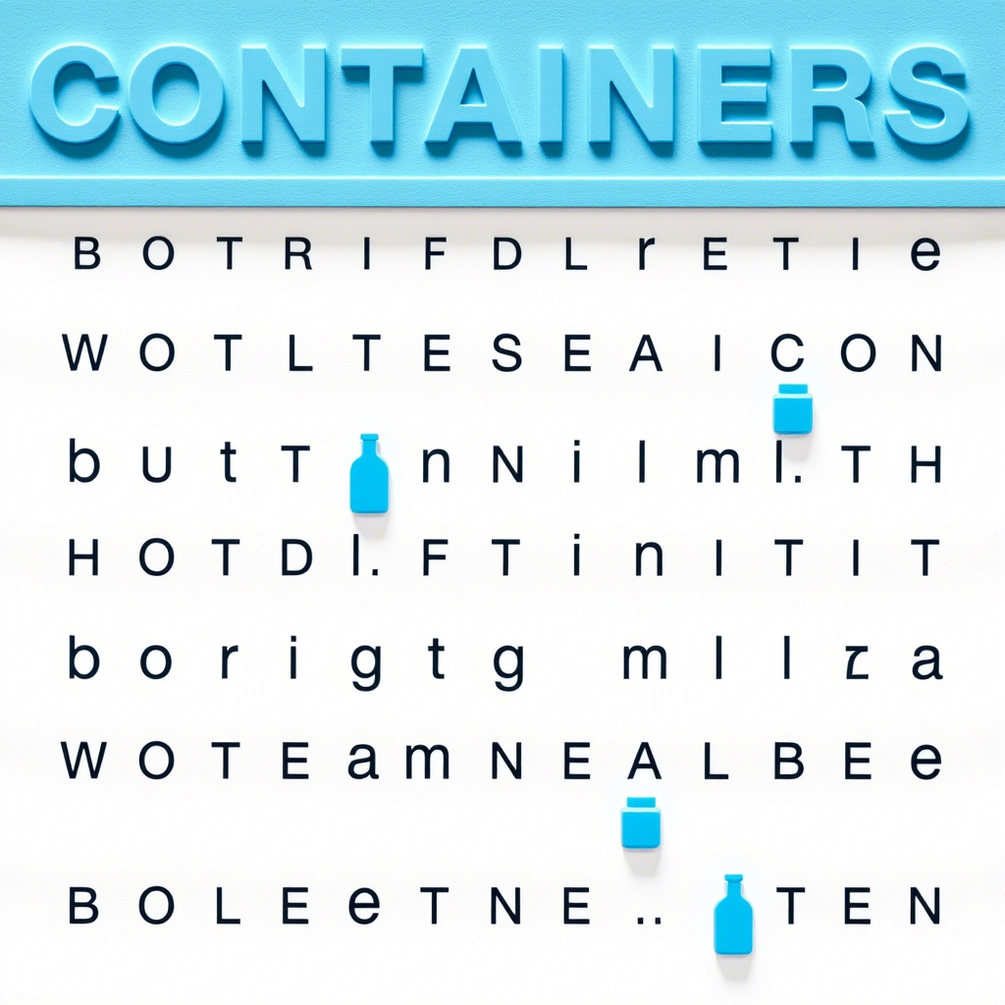 Containers & Quantities Word Search - Blue Simple Style