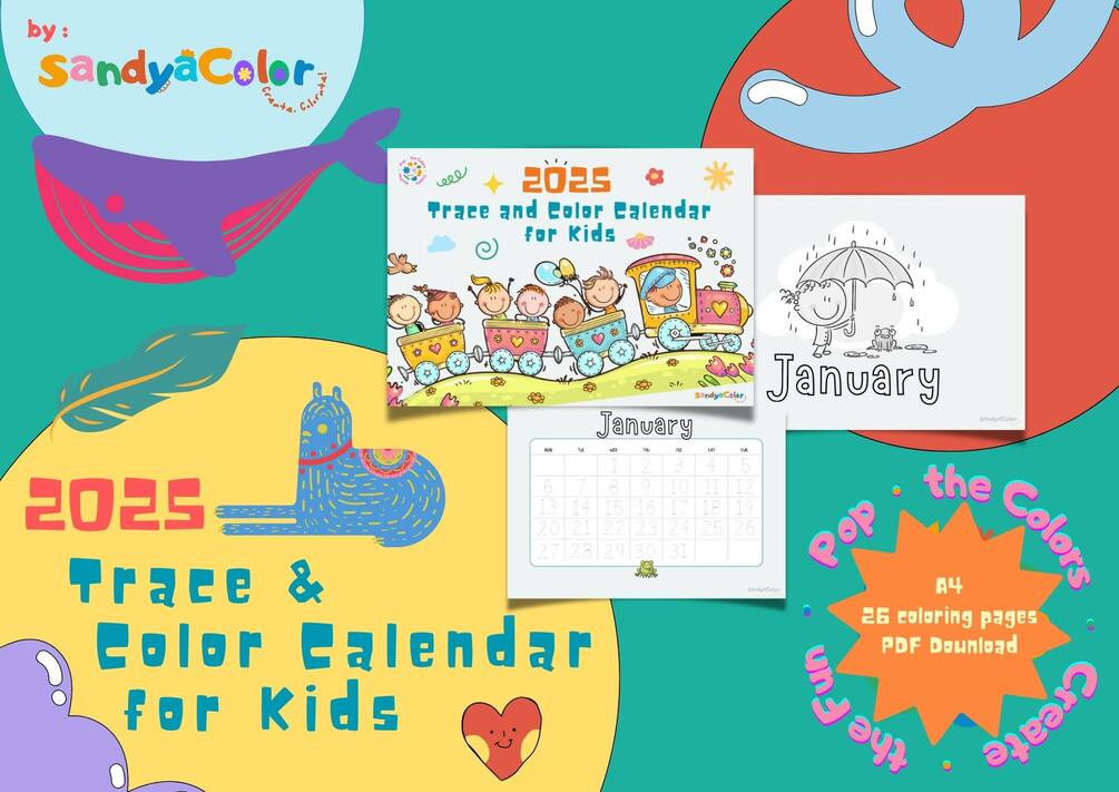 2025 Calendar with Tracing Numbers and Coloring Pages for Kids