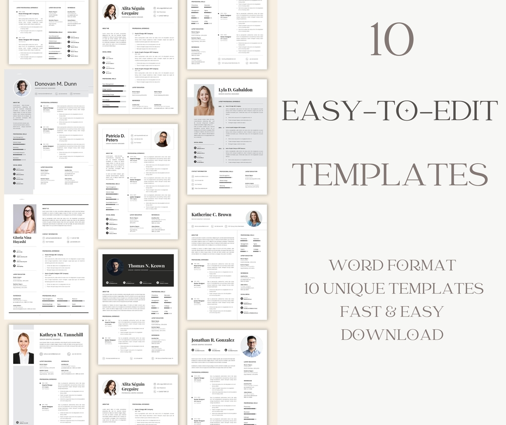 10 Professional Resume Templates | Word Format CVs | Instant Download ...