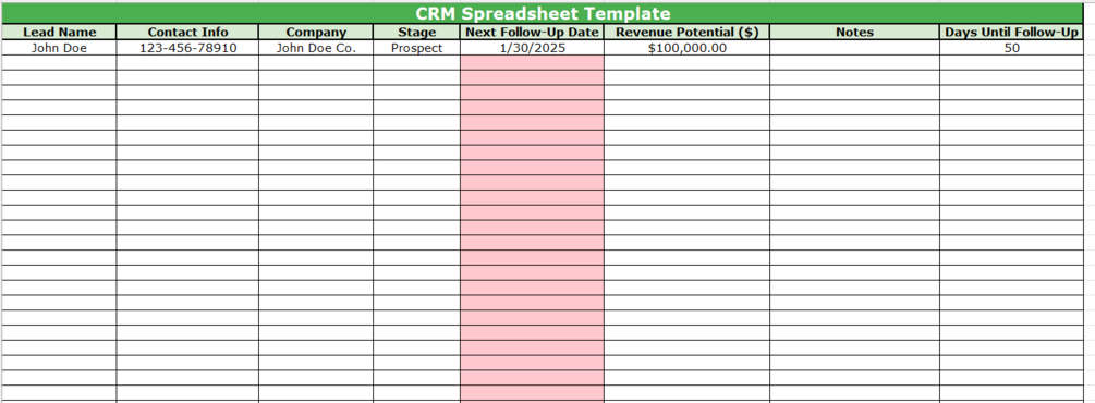 Simple CRM Spreadsheet Template