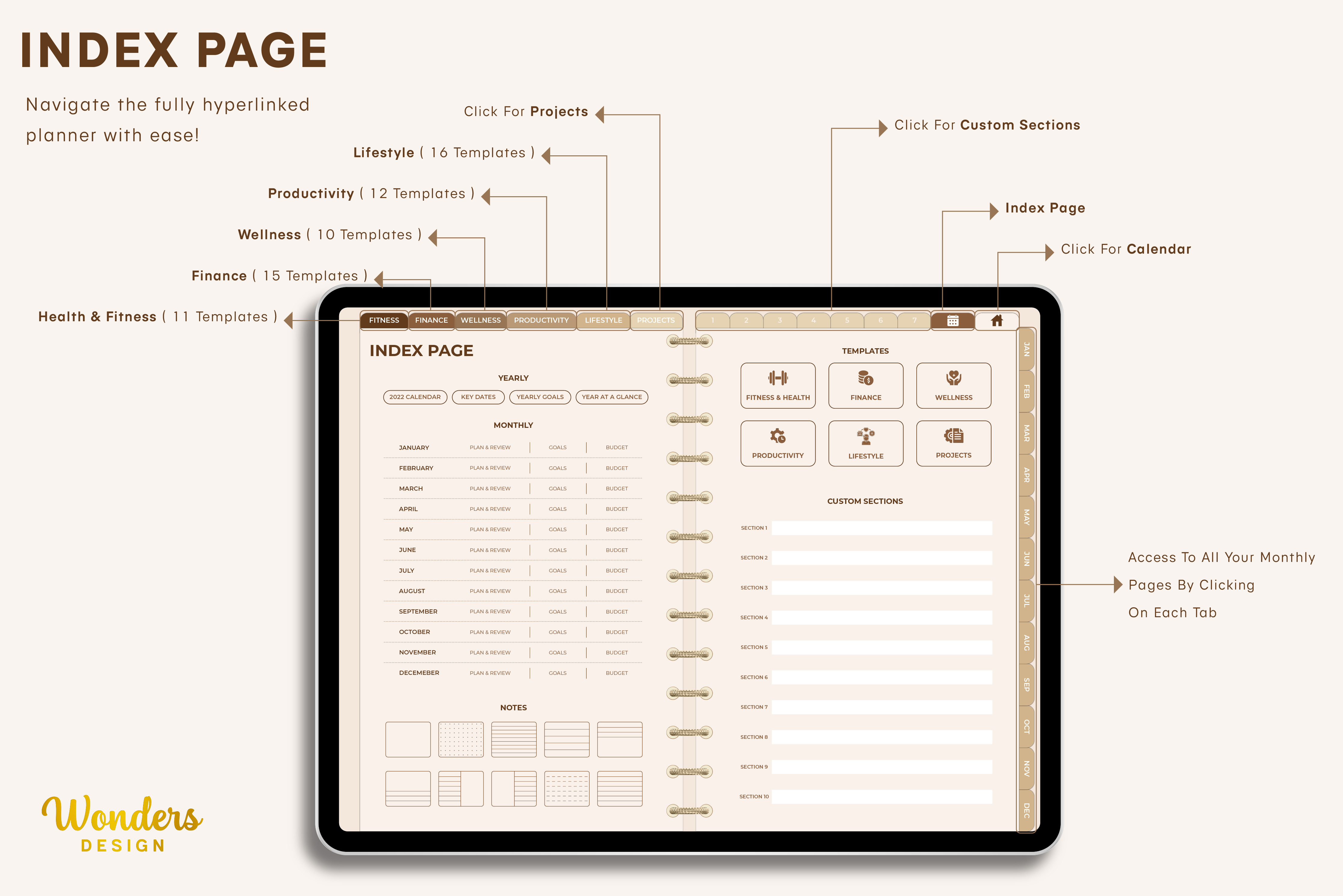 Digital Planner Undated, Digital Journal, Template