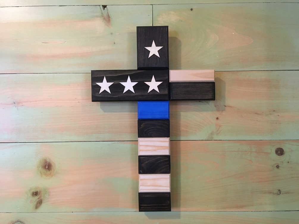 Stained Blue Patriotic Cross