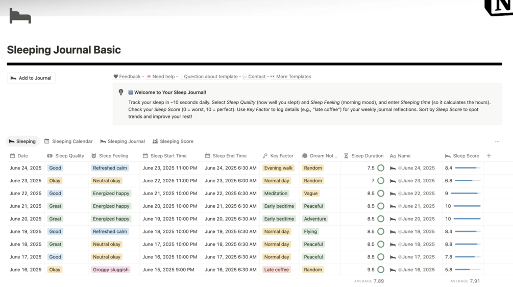 Sleeping Journal Basic