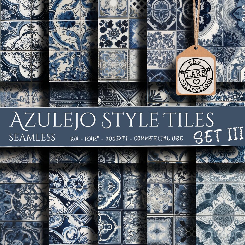 15 SEAMLESS digital AZULEJO CERAMIC TILE papers Set3