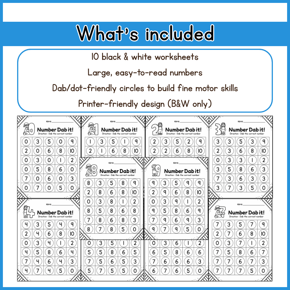 Number Dab It 1–10 Worksheets | Dab and Dot Number Recognition