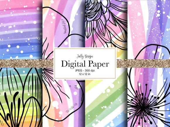 Beautiful Rainbow Digital Paper Bundle More than 156 Graphics