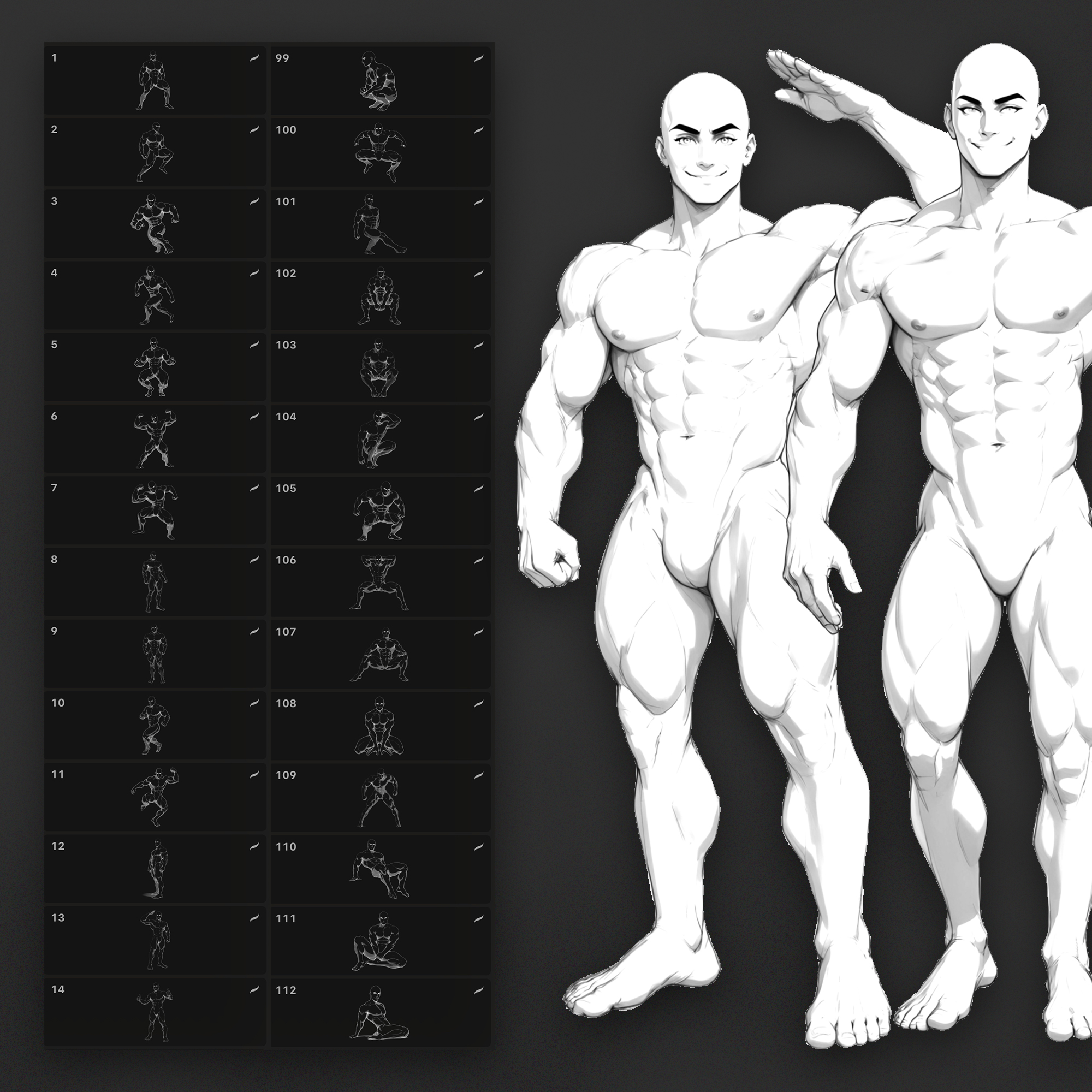 160 Muscular Men Poses Stamps Collection for Procreate