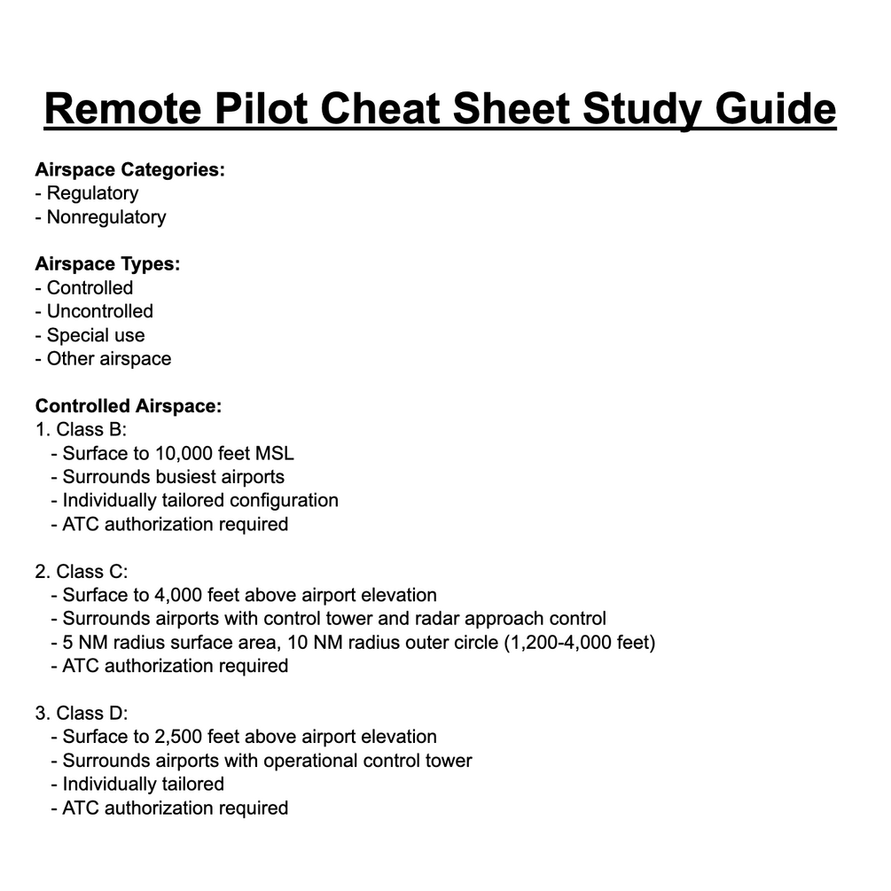 FAA Remote Pilot Part 107 CHEAT SHEET STUDY GUIDE (15 Pages)