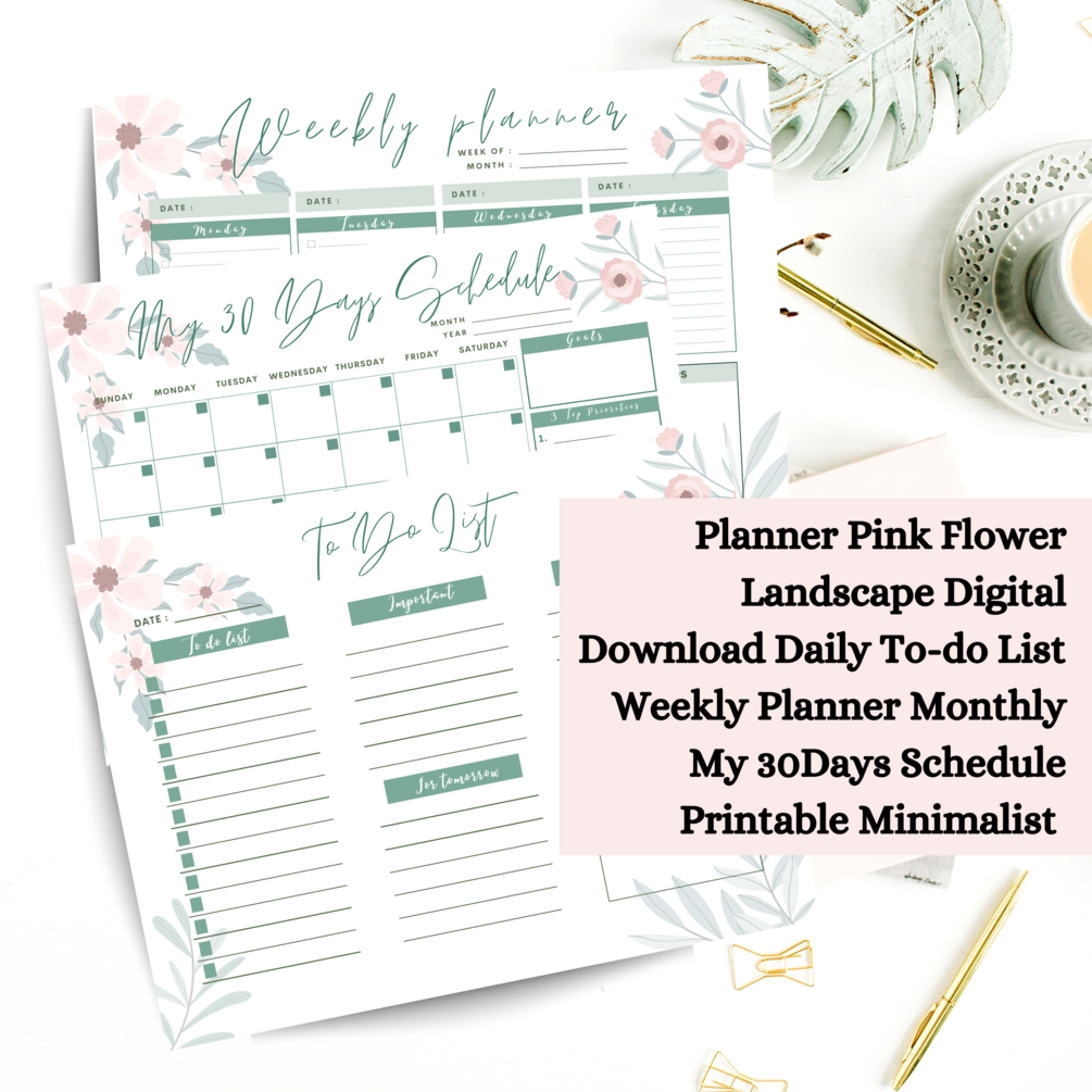 Planner Pink Flower Landscape Digital Download Daily To-do List Weekly ...