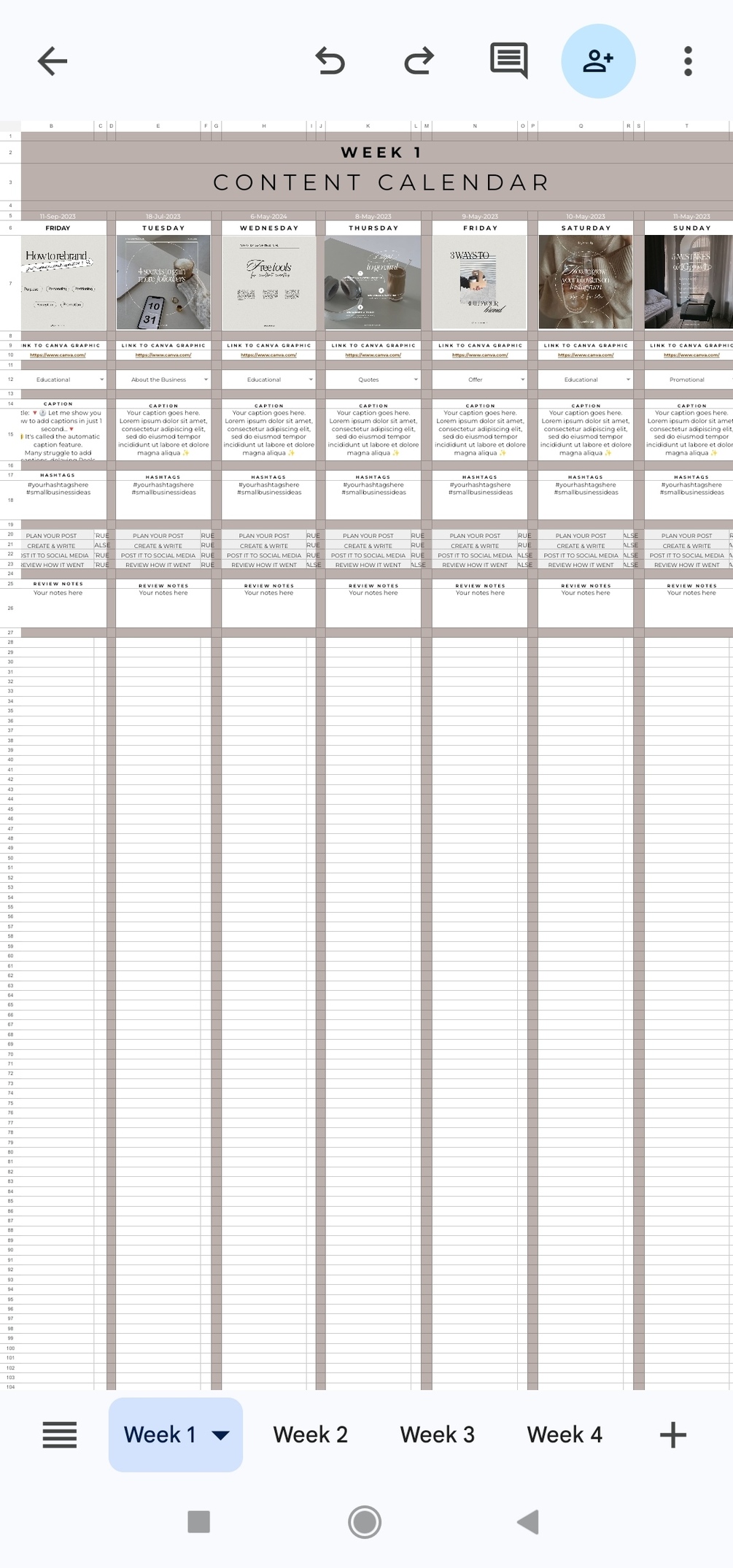 Editable Monthly Content Calendar Template - TheBlueprint by Ella