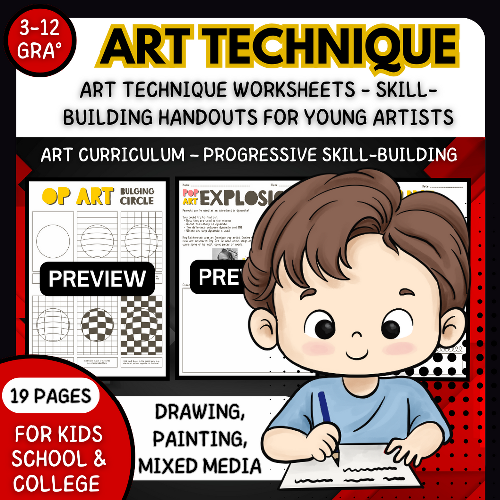 Art Technique Worksheets - Skill-Building Handouts for Young Artists