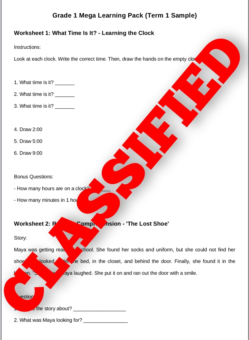 Grade 1 Mega learning pack(term 1 sample)