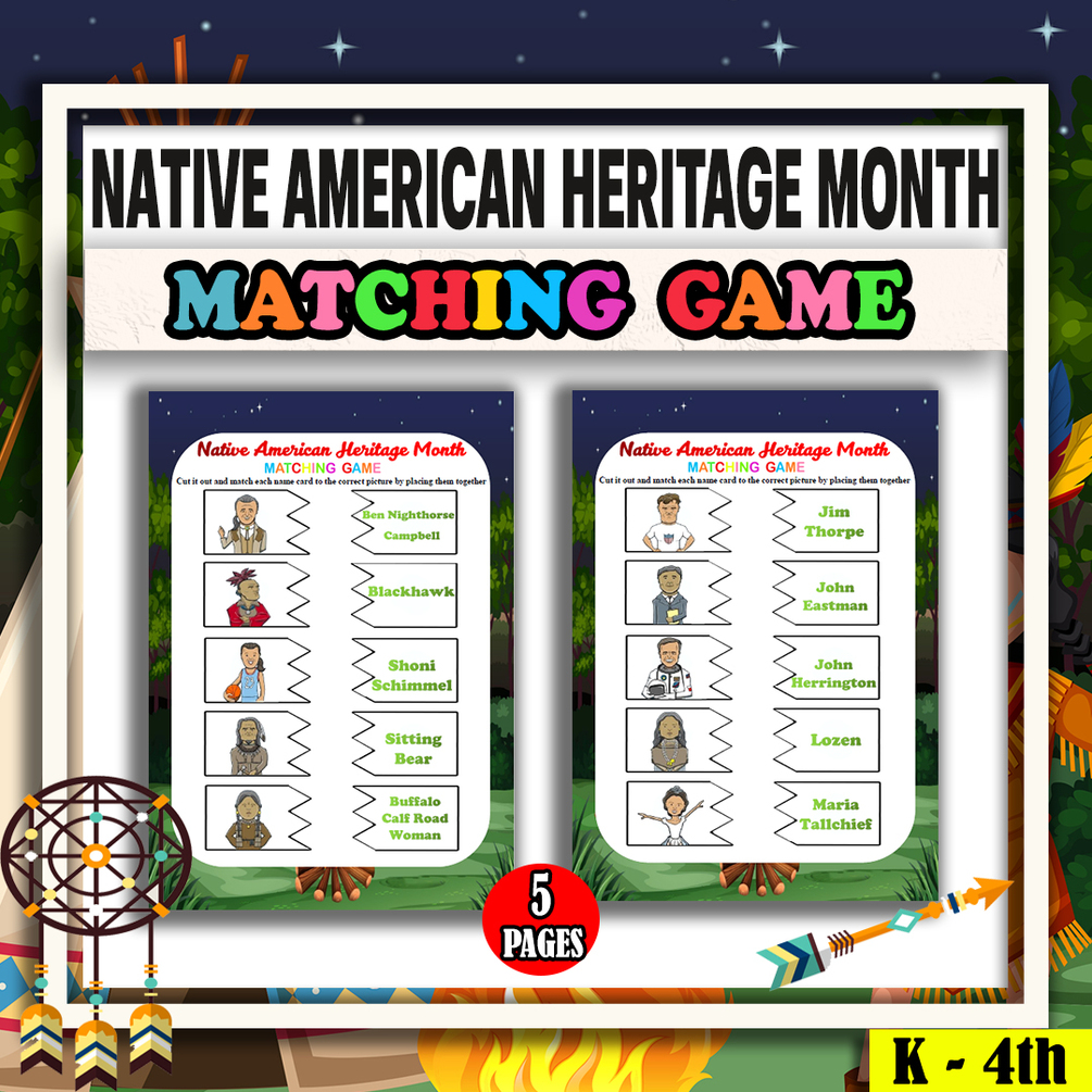 Native American Heritage Month Matching Game for Kindergarten - 4th
