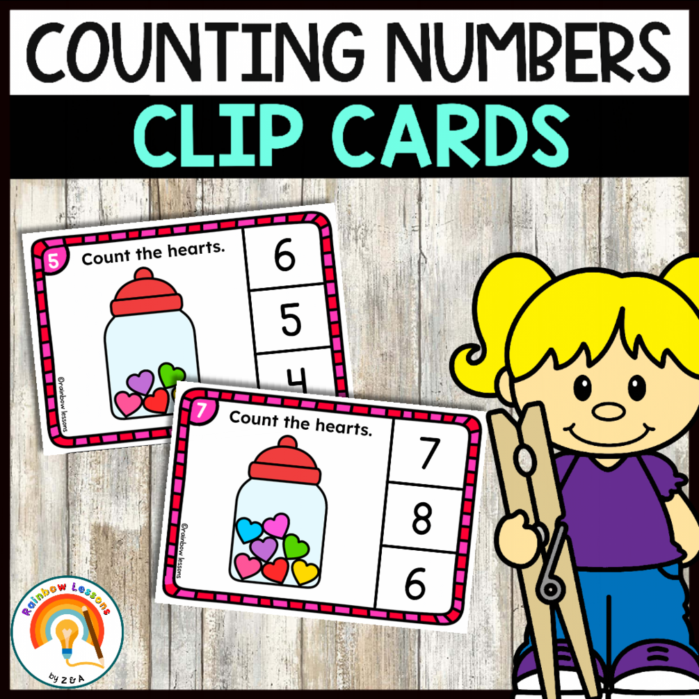 Counting Numbers Clip Cards | Valentines Day Counting Clip Cards ...