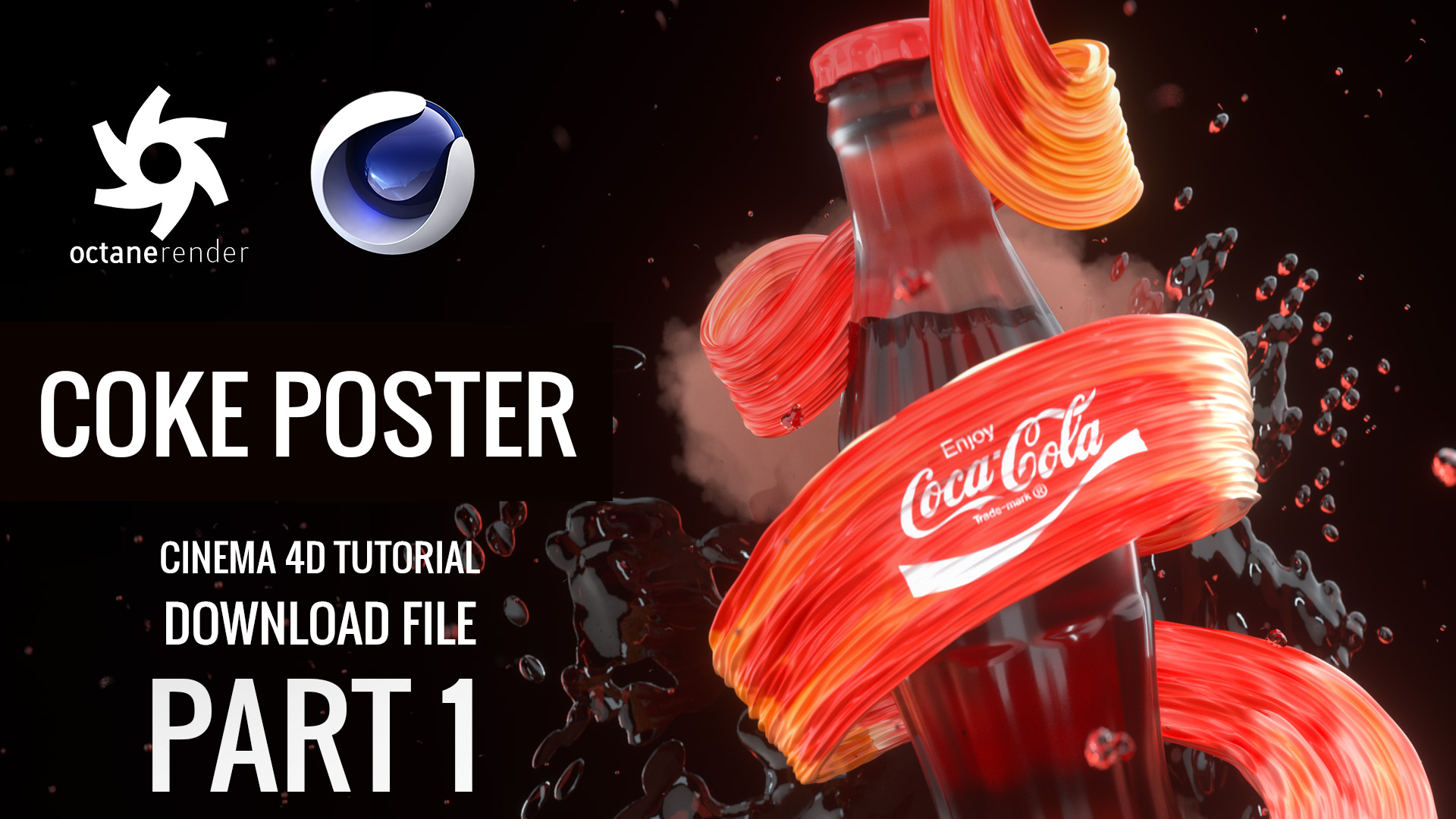 Abstract 3D Poster with a Bottle of coke - Cinema 4D and Octane