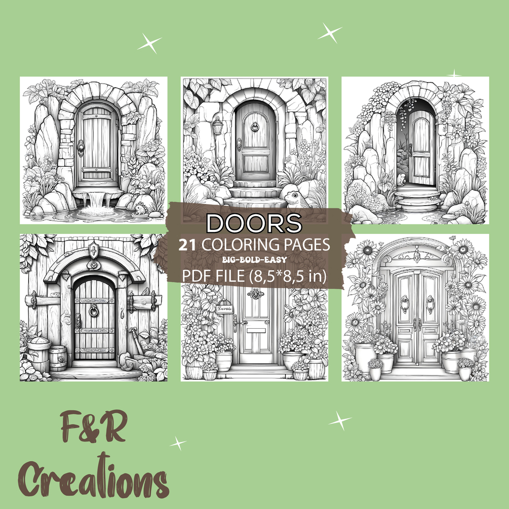 21 pages de coloriages de portes, livre de coloriage pour adultes et ...