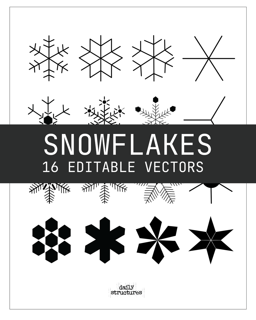 Adobe Illustrator - 16 Editable Snowflakes Vectors