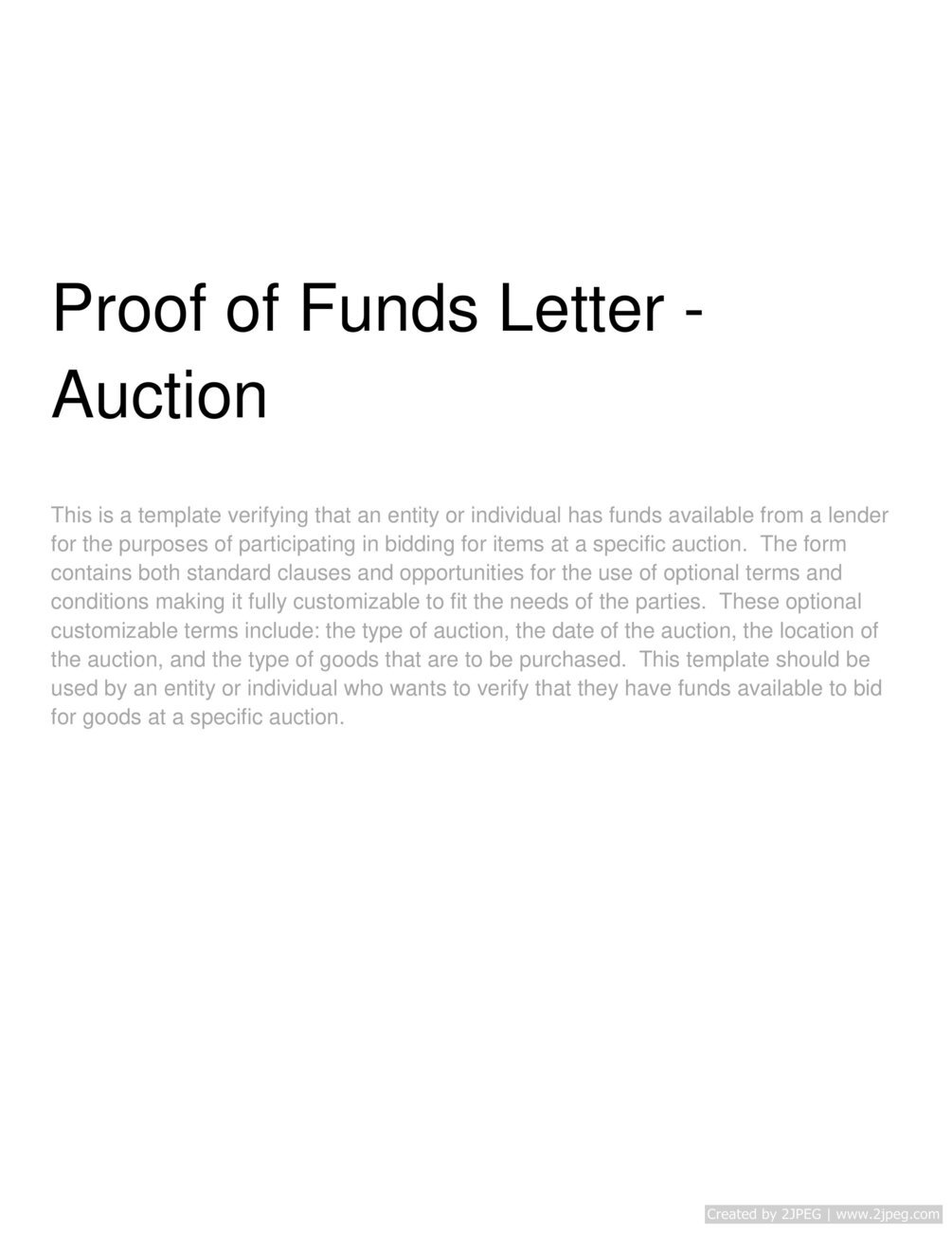 Proof of Funds Letter - Auction