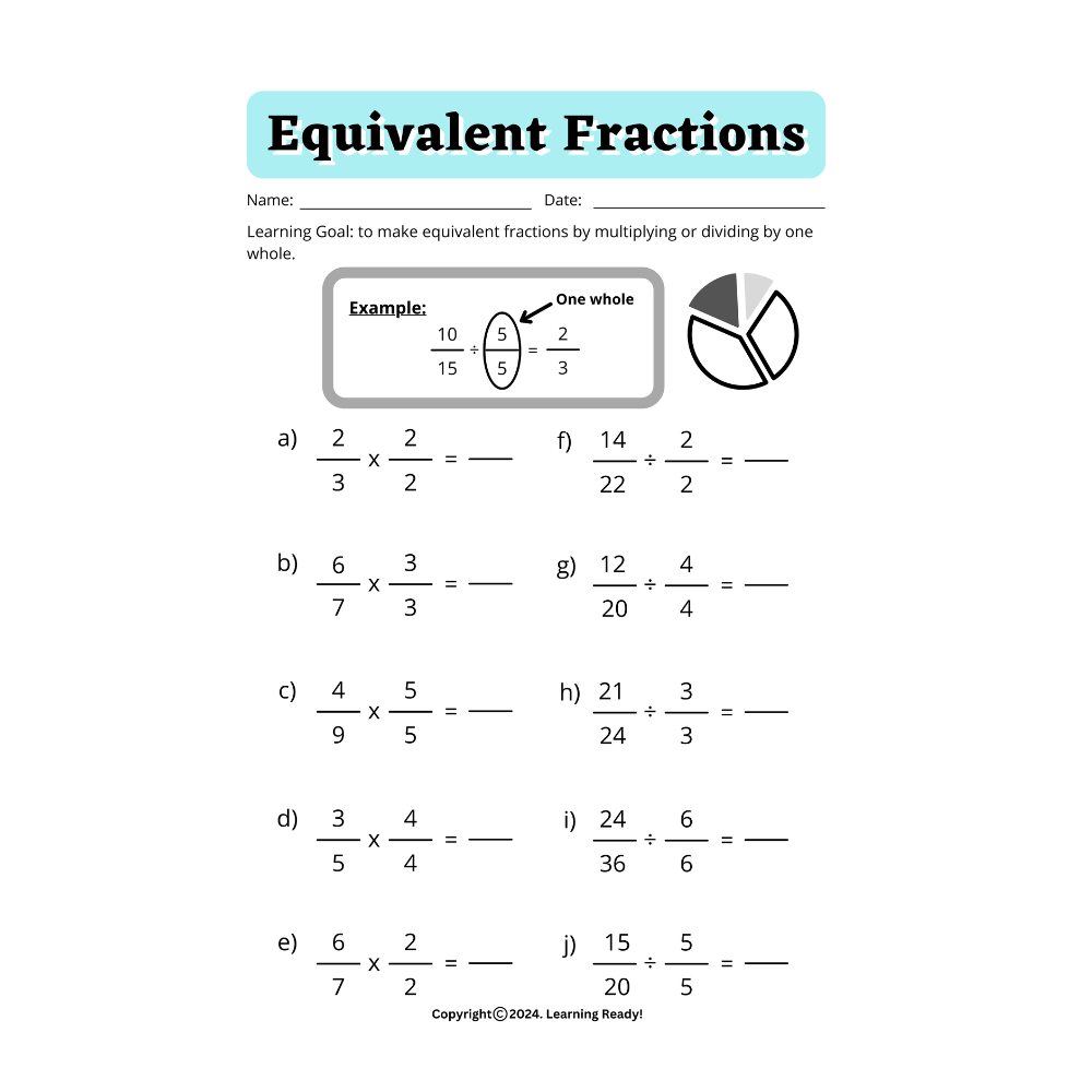 Solving Equivalent Fractions Worksheet