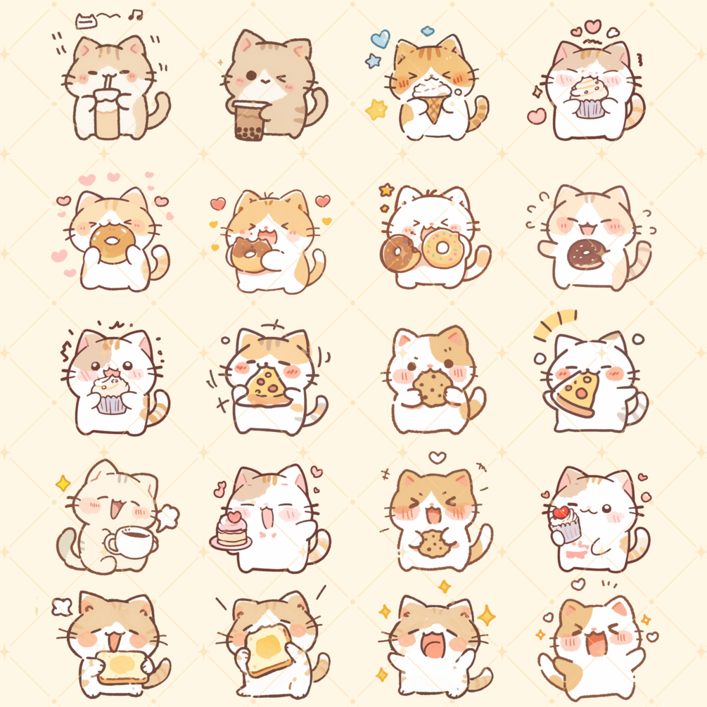 Cat Digital Stickers | 108 PNG | Transparent | Chocolate Hug Cat