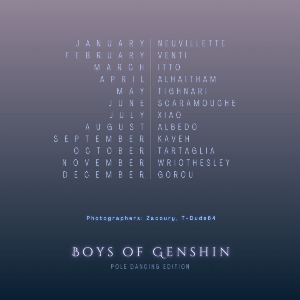 2024 Fluffy Cosplay Calendar (PRINTED) - 𝘽𝙤𝙮𝙨 𝙤𝙛 𝙂𝙚𝙣𝙨𝙝𝙞𝙣 - Pole dancing ...