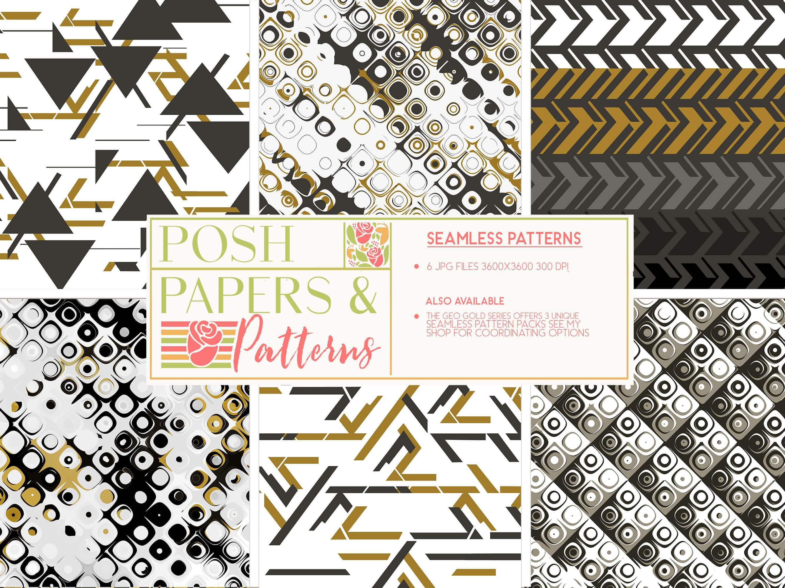 Bold Gold Geometric Seamless Patterns Vol 01 Printable 12x12 Digital Papers