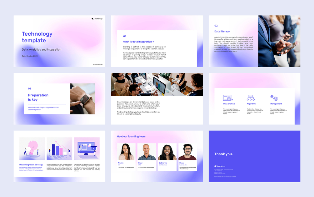 Pink and purple editable technology presentation templates