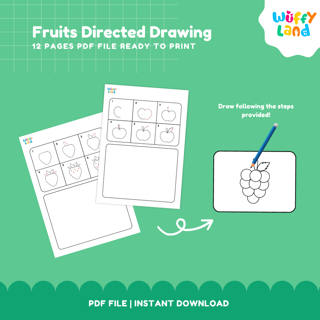 Fruits Directed Drawing for Kids – Printable Step-by-Step Art Fun!