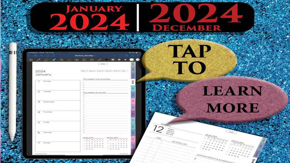 Digital At A Glance 2024 Yearly Planner | Goal Vertical layout