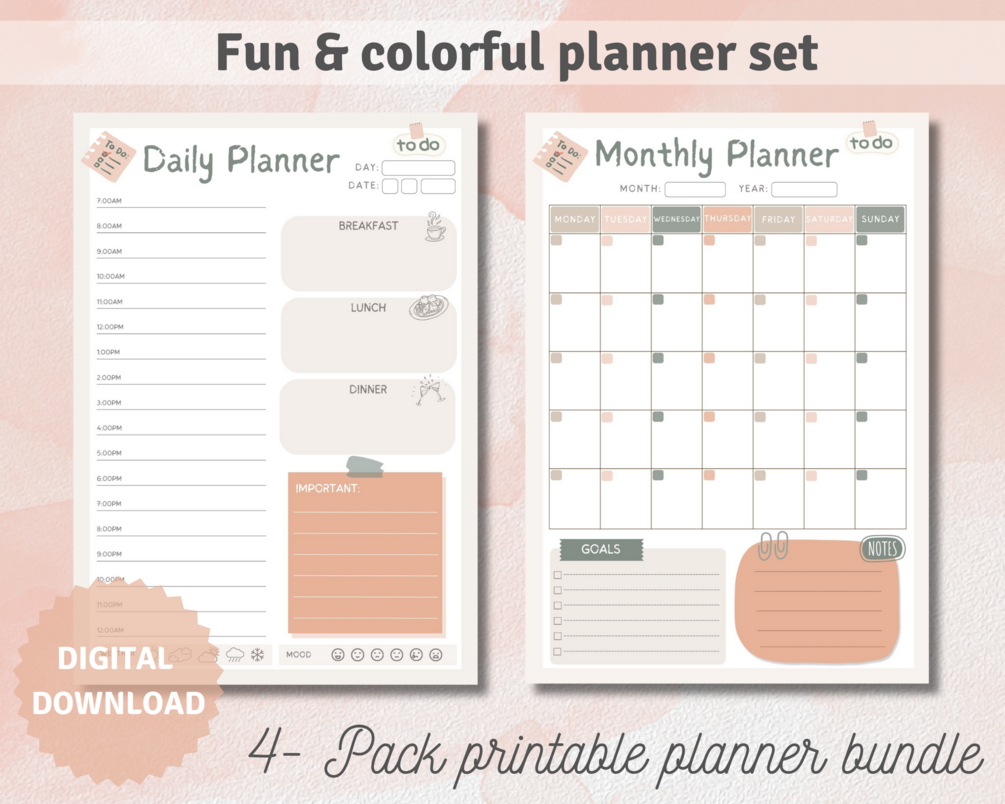 Digital planners, Printable planners, Monthly planner, Weekly planner ...