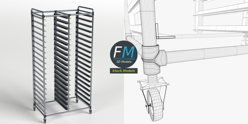 3D MODEL - Double canteen tray trolley