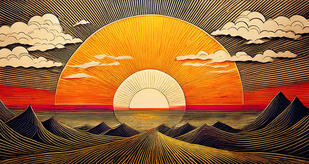 Rise and Shine with AI: Captivating Linocut Print of the Sun ☀️🎨