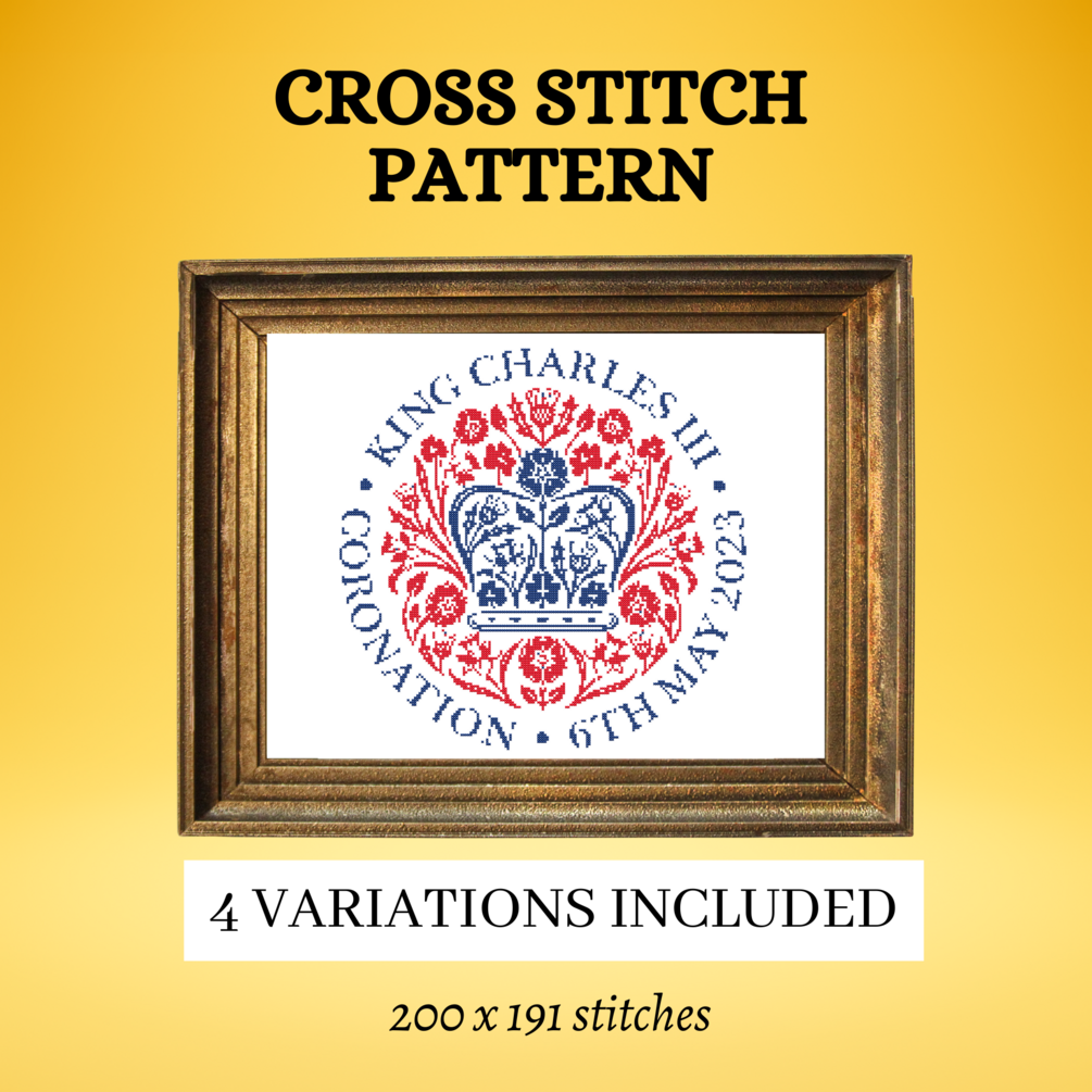 King Charles III Coronation 2023 Emblem, 4 Cross stitch patterns ...