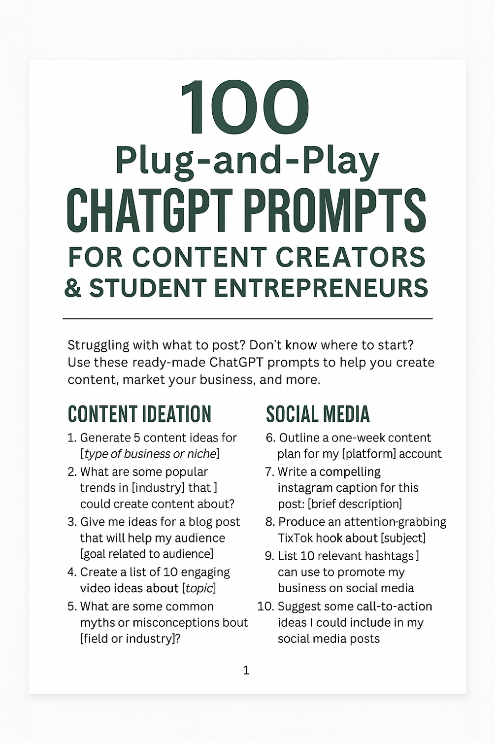 100 plug-and-play chatgpt prompts