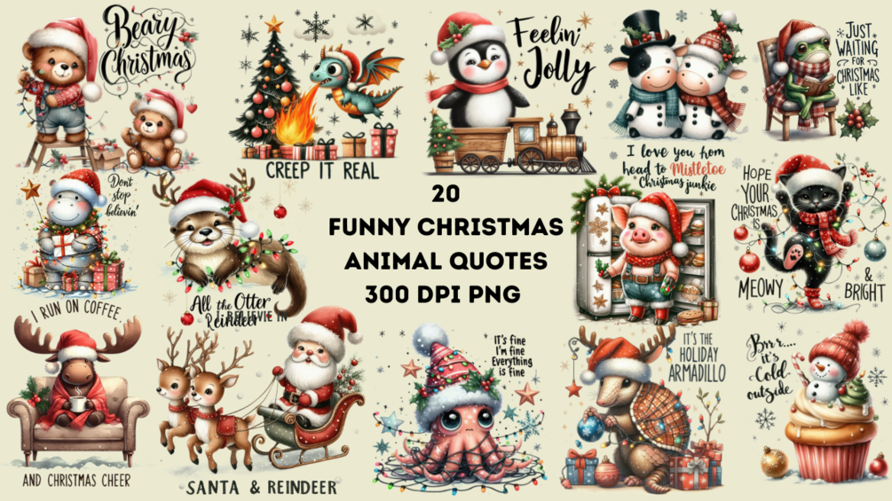 Funny Christmas Animal Quotes Bundle