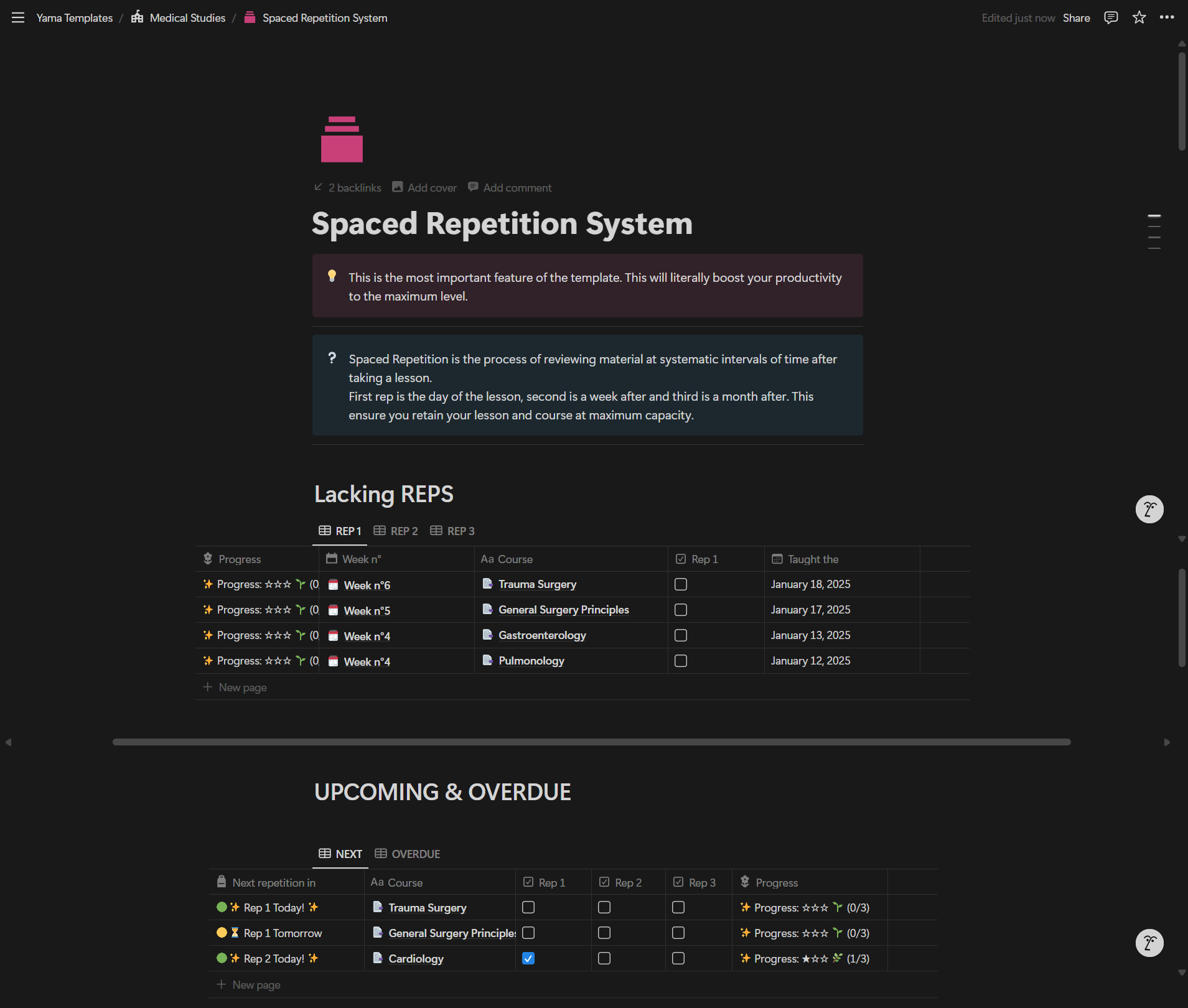 Study with Spaced Repetition Notion template