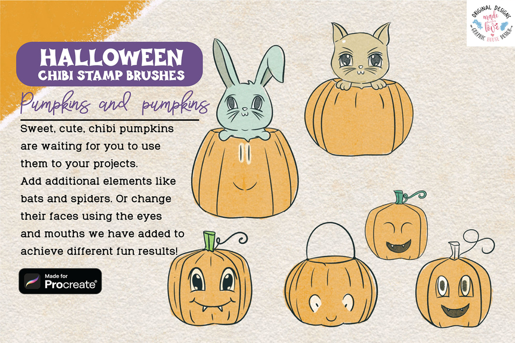 Halloween Chibi Stamp Brushes for Procreate