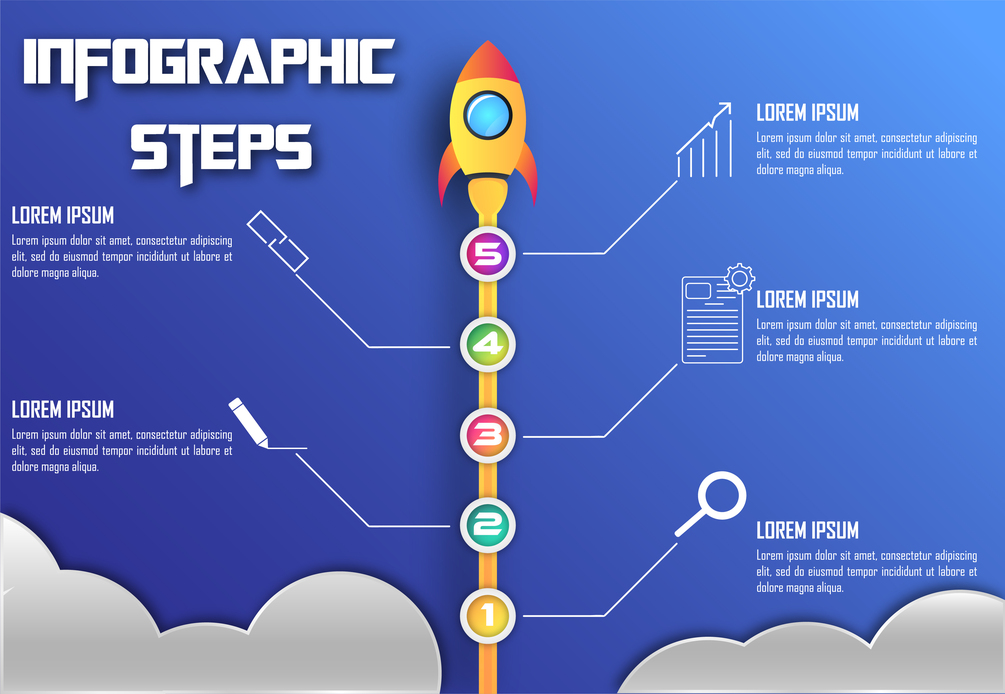 SEO Rocket Launch Infographic Steps Element Template Design
