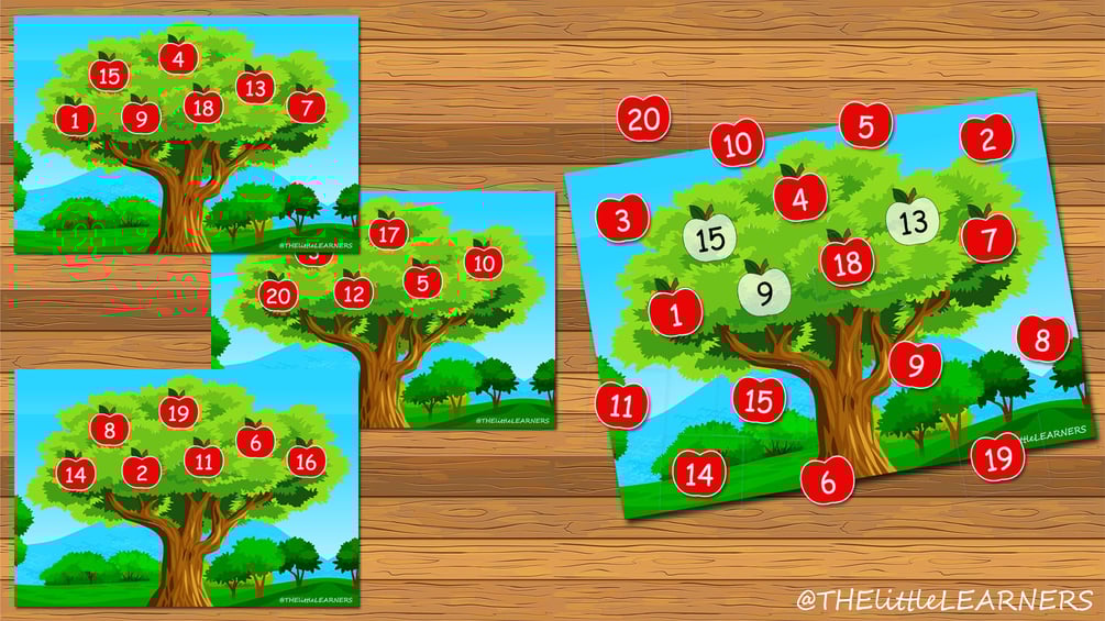 1 to 20 Numbers apples matching with tree activity for kids