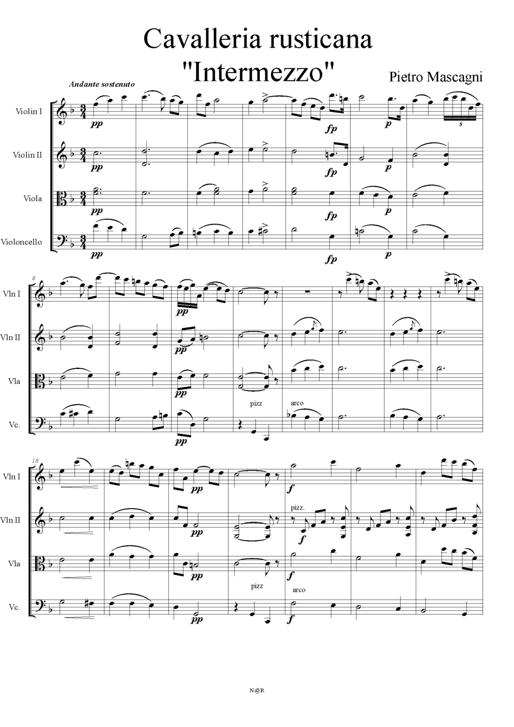 Mascagni "Intermezzo Cavalleria Rusticana" String Quartet Arrangement