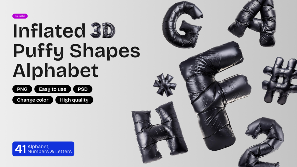 Inflated 3D Puffy Shapes Alphabet