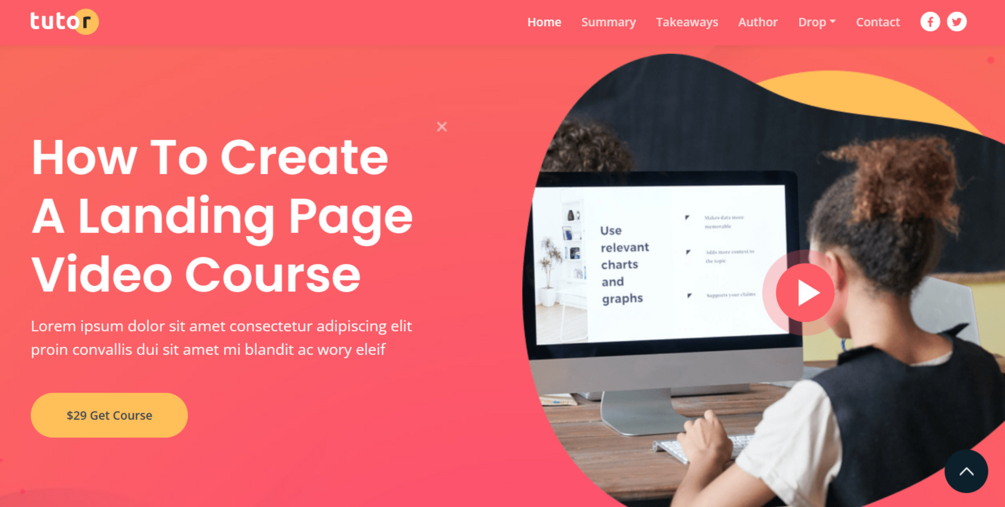 tutor video course html landing page
