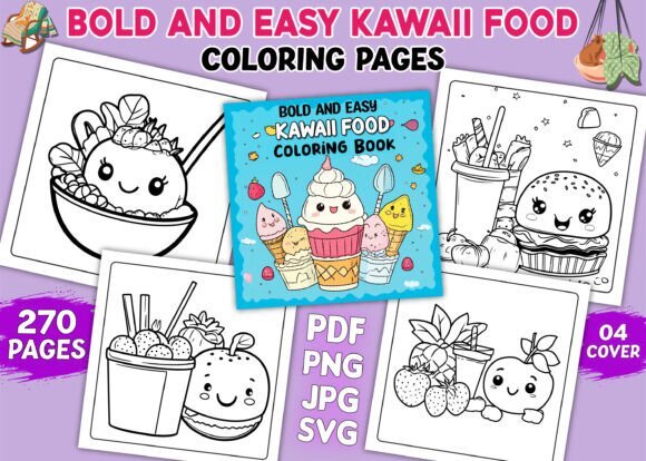Bold and Easy Kawaii Food Coloring Pages for Kids – Volume 02 | 270 ...