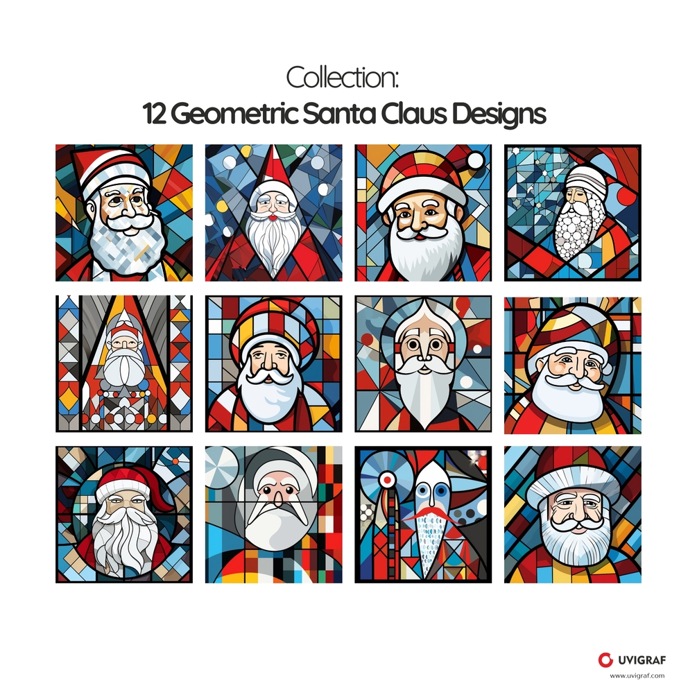 Collection: 12 Geometric Santa Claus Designs