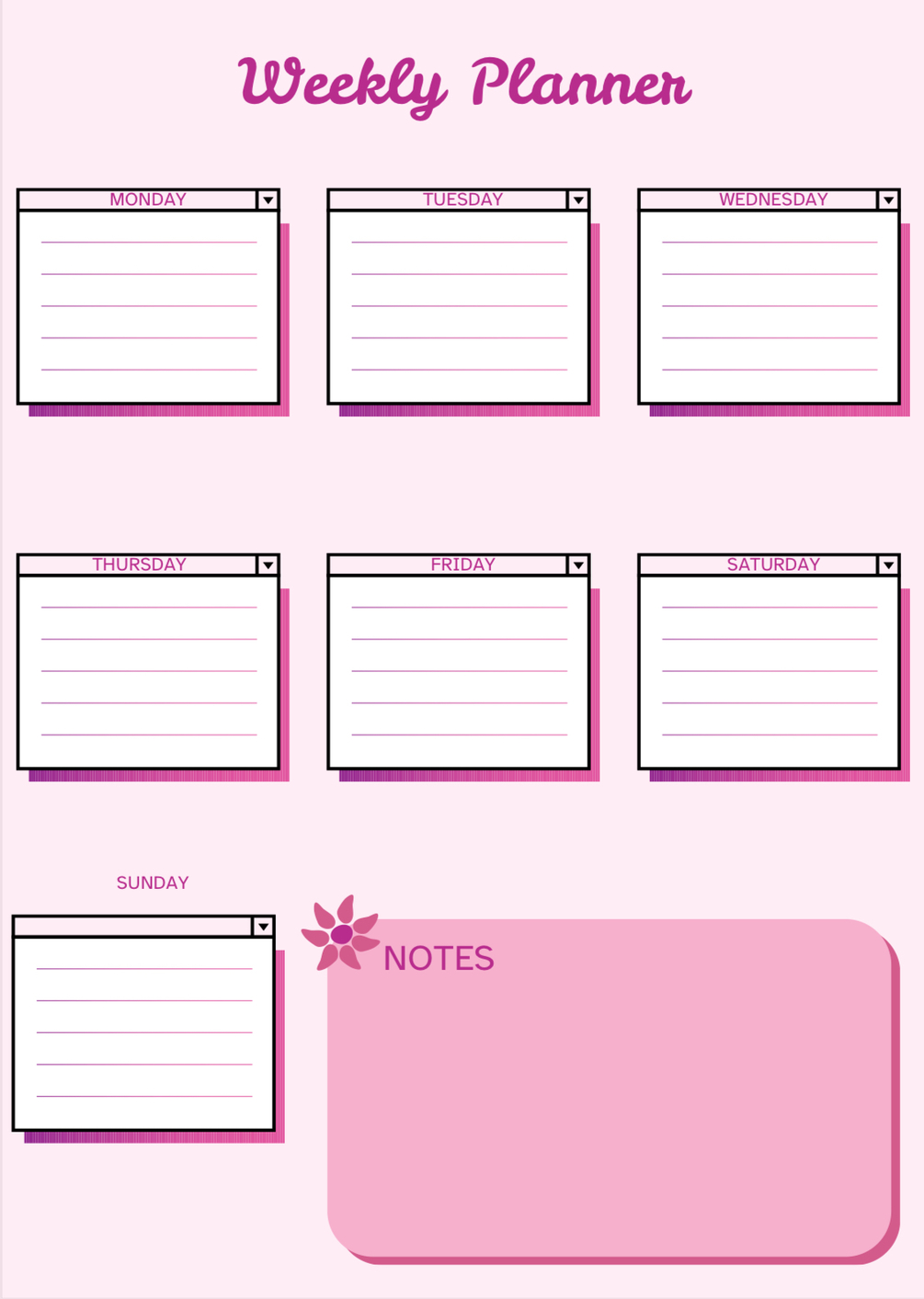 Pink Weekly Planner