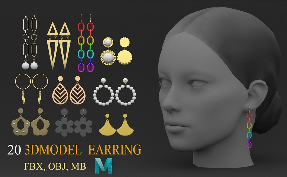 20 3D models of earring accessories