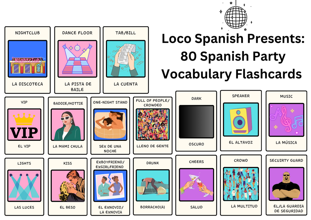 80 Wild Spanish Party Vocabulary Flashcards