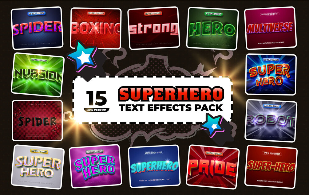 Superhero Illustrator Text Effect Pack – 15 Action-Packed Styles!