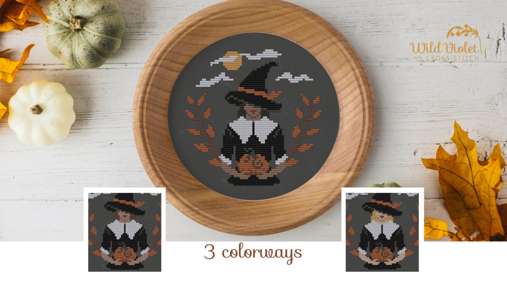 Puritan Witch Cross Stitch Pattern